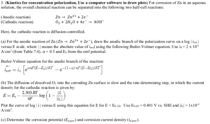 5. (Kinetics for concentration polarization, Use a | Chegg.com