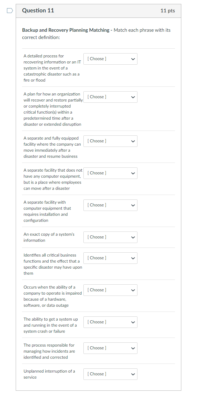 Solved Backup and Recovery Planning Matching - Match each | Chegg.com