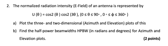 Solved The normalized radiation intensity (E-Field) of an | Chegg.com