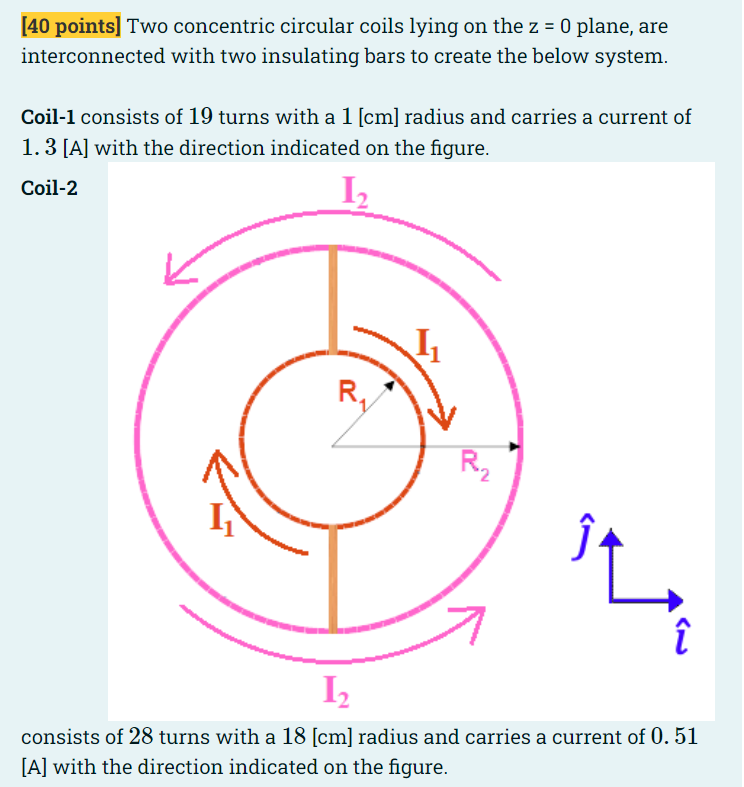 Solved [40 points) Two concentric circular coils lying on | Chegg.com
