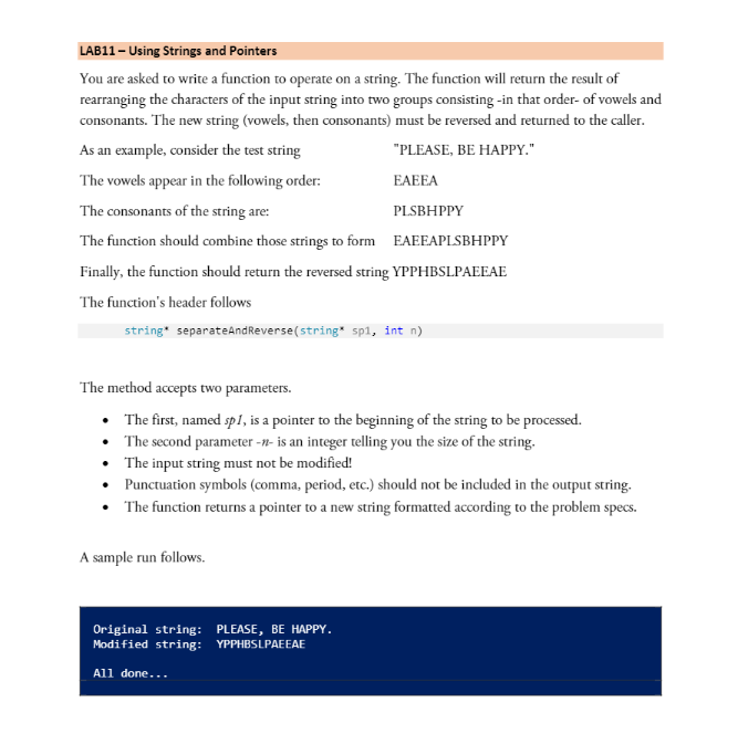 Solved LAB11 – Using Strings and Pointers You are asked to | Chegg.com