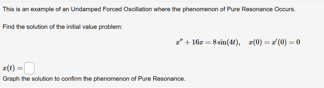 Solved This is an example of an Undamped Forced Oscillation | Chegg.com