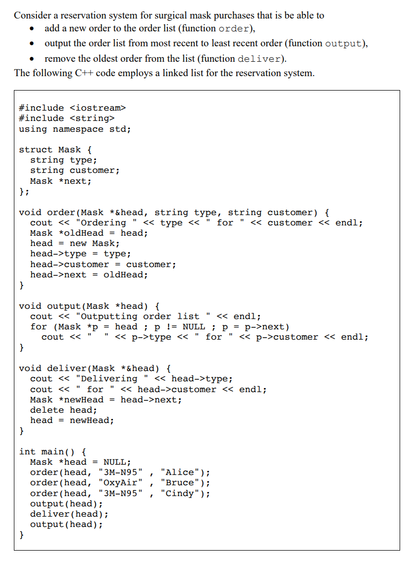 Solved Consider a reservation system for surgical mask | Chegg.com