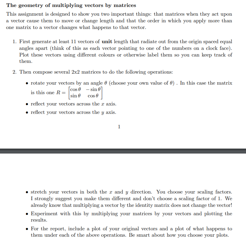 Solved The geometry of multiplying vectors by matrices This | Chegg.com