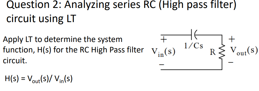 Solved Question 2: Analyzing series RC (High pass filter) | Chegg.com