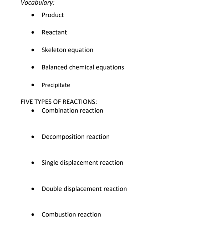 Vocabulary: - Product - Reactant - Skeleton equation | Chegg.com