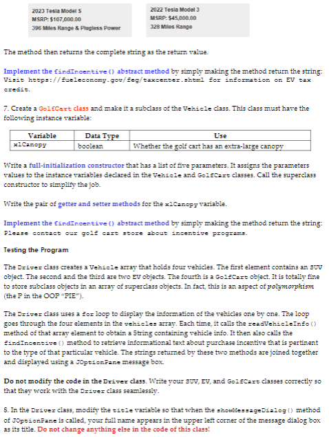 4. The vehicle class has the following instance | Chegg.com