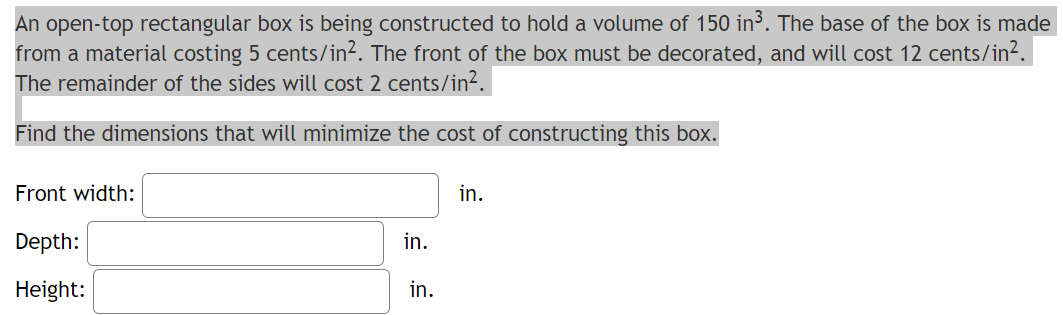 Solved An open-top rectangular box is being constructed to | Chegg.com