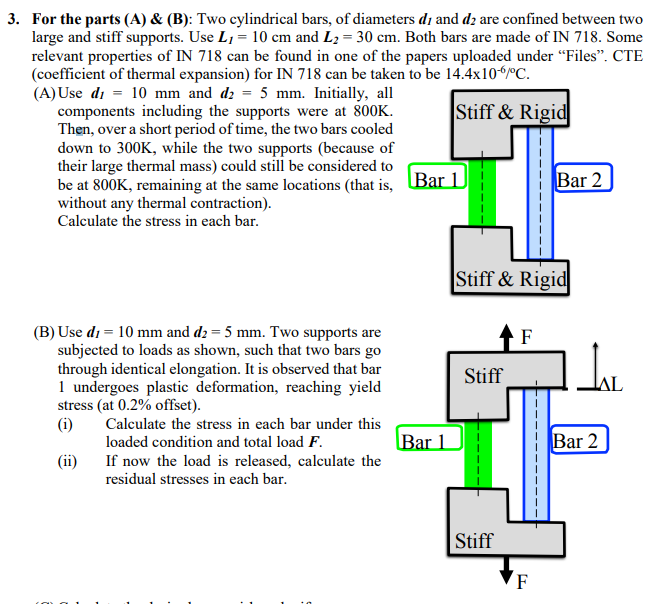 Solved 3. For the parts (A) & (B): Two cylindrical bars, of | Chegg.com