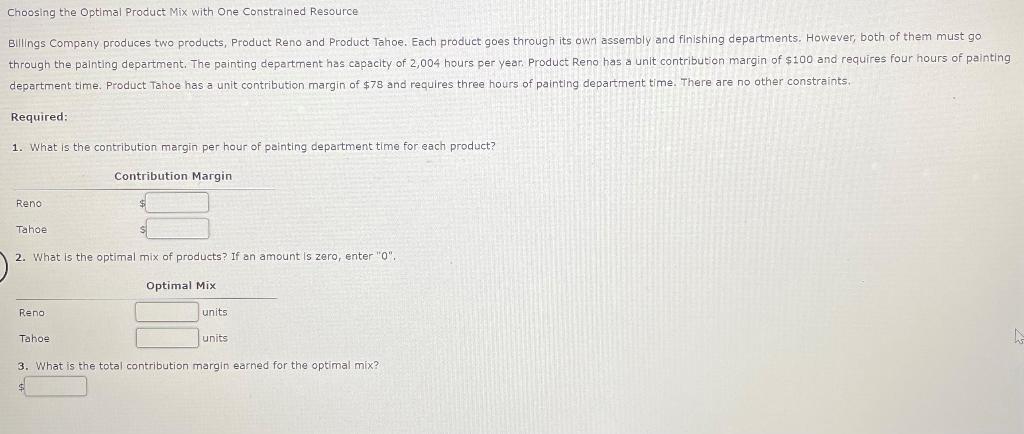 Solved Choosing the Optimal Product Mix with One Constrained | Chegg.com