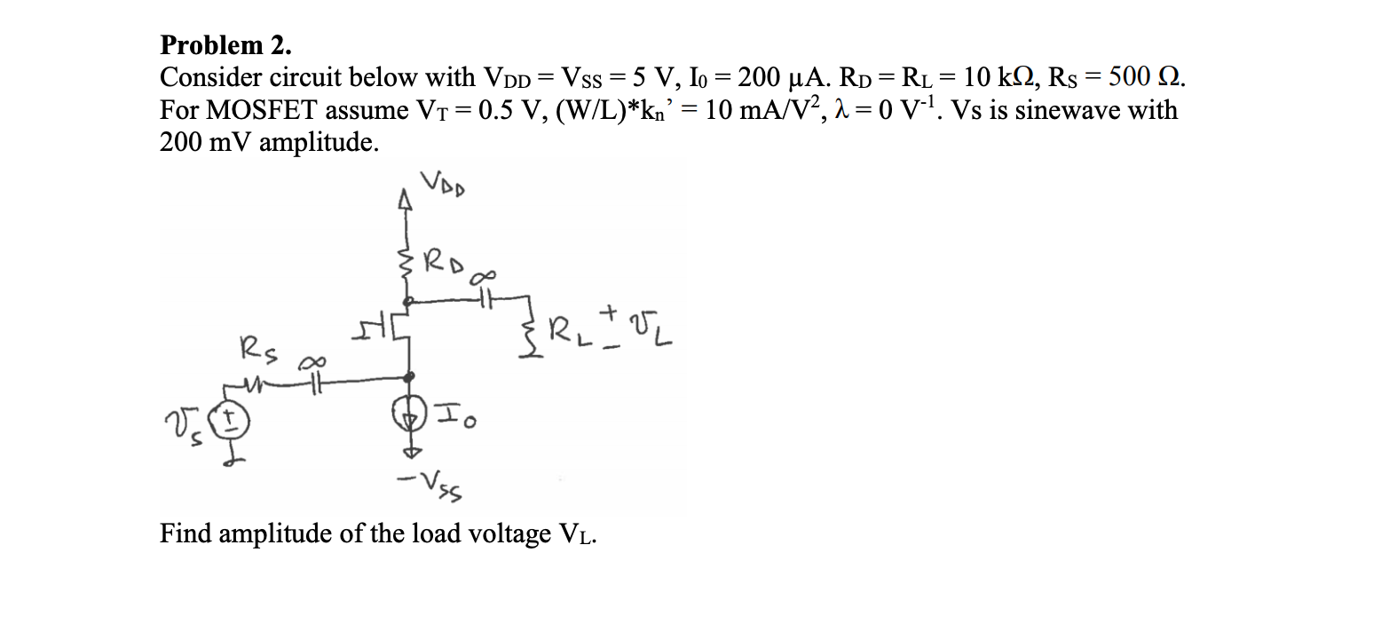 Solved Problem 2. Consider circuit below with VDD = Vss = 5 | Chegg.com