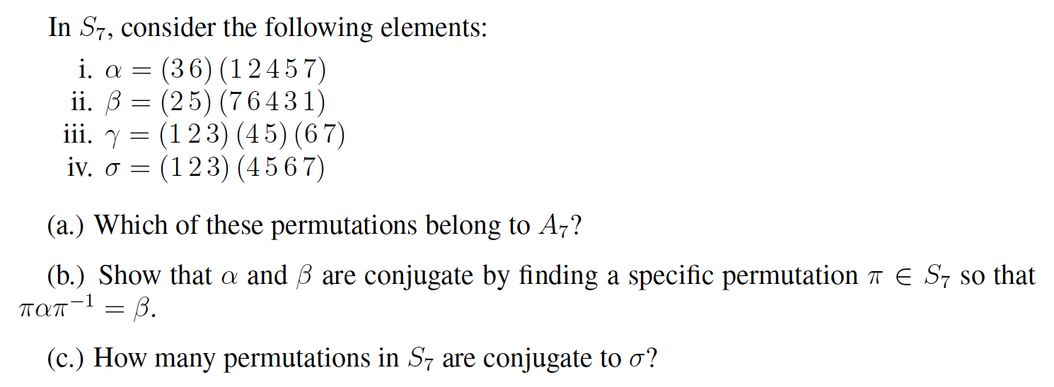 Solved In S7, consider the following elements: i. a = (36) | Chegg.com