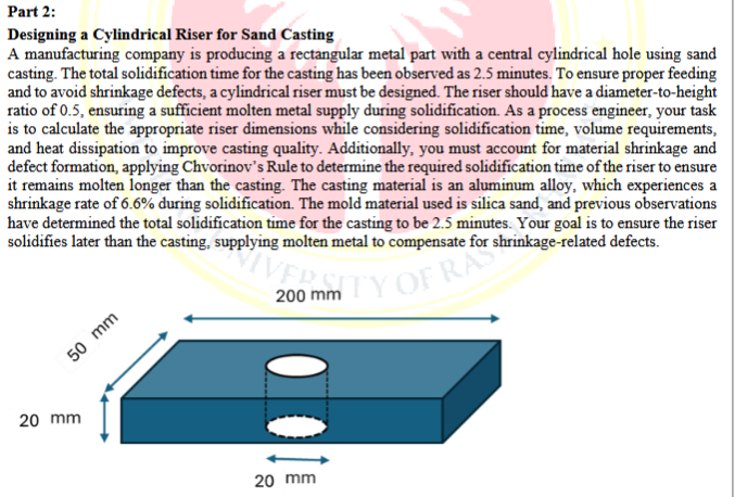 Solved Part 2: Designing a Cylindrical Riser for Sand | Chegg.com