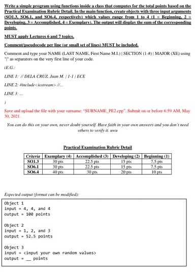 Solved Write a simple program using functions inside a class | Chegg.com