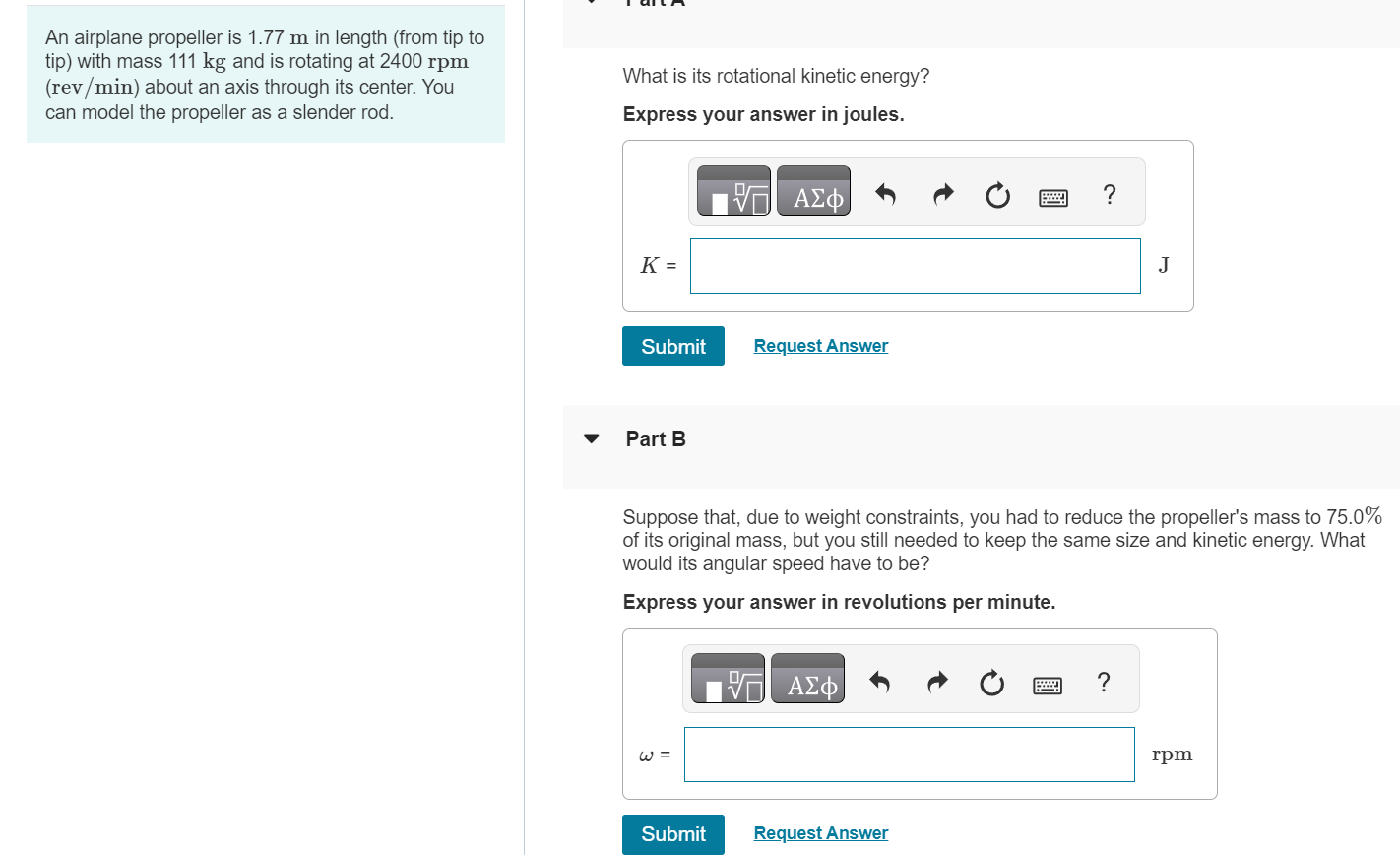 Solved An airplane propeller is 1.77m ﻿in length (from tip | Chegg.com