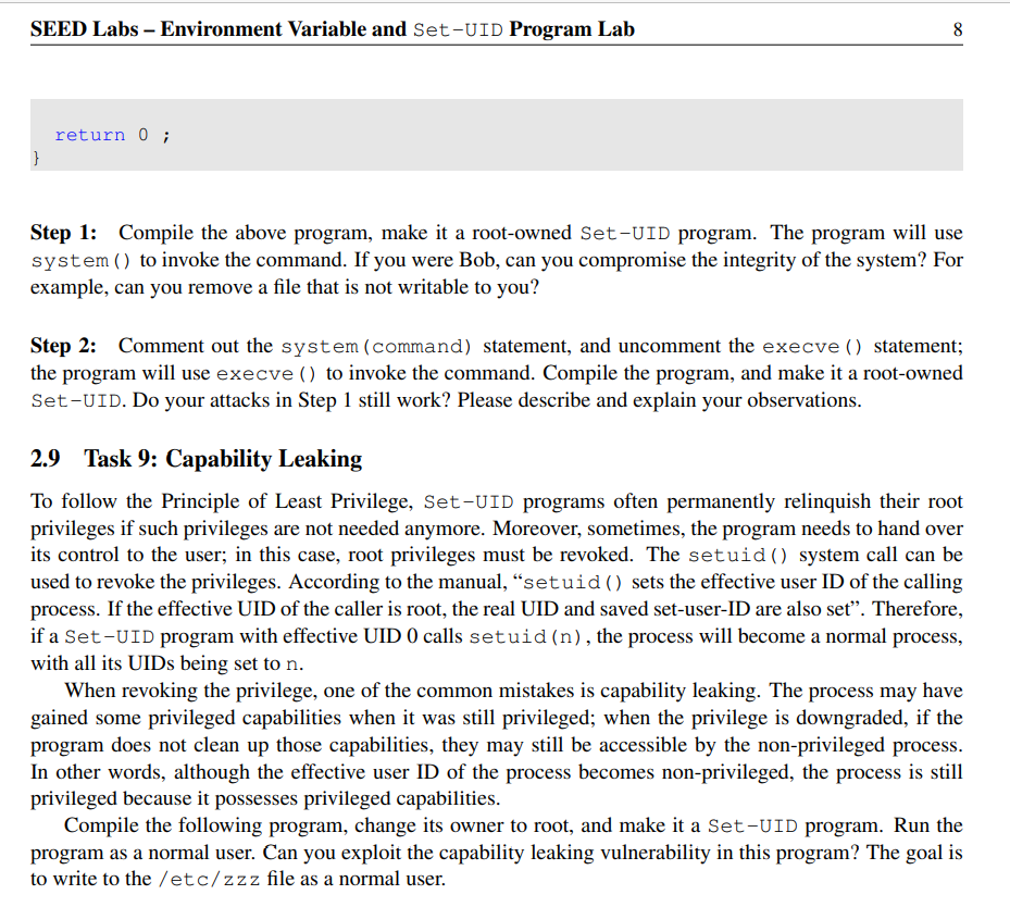 Solved SEED Labs – Environment Variable and Set-UID Program | Chegg.com