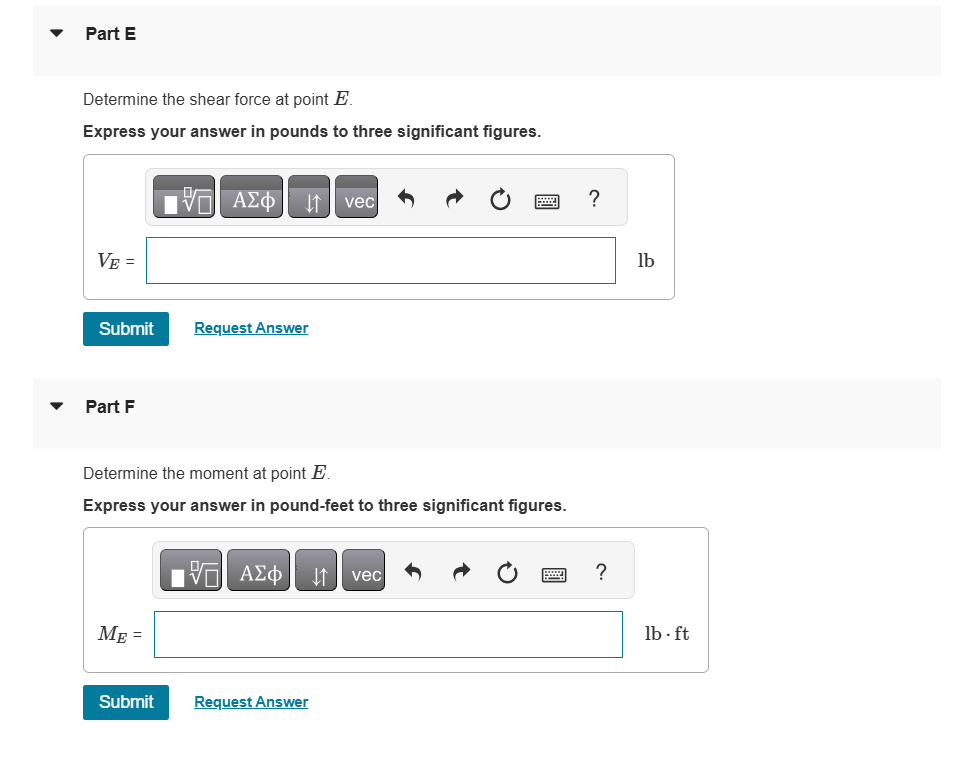 Part EDetermine the shear force at point E.Express | Chegg.com Part EDetermine the shear force at point E.Express | Chegg.com