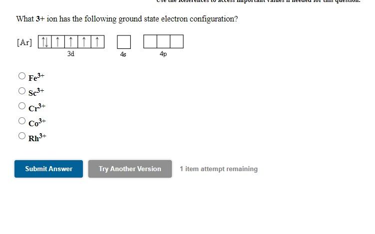 Solved What 3 Ion Has The Following Ground State Electron