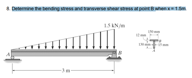 Solved 8. Determine the bending stress and transverse shear | Chegg.com