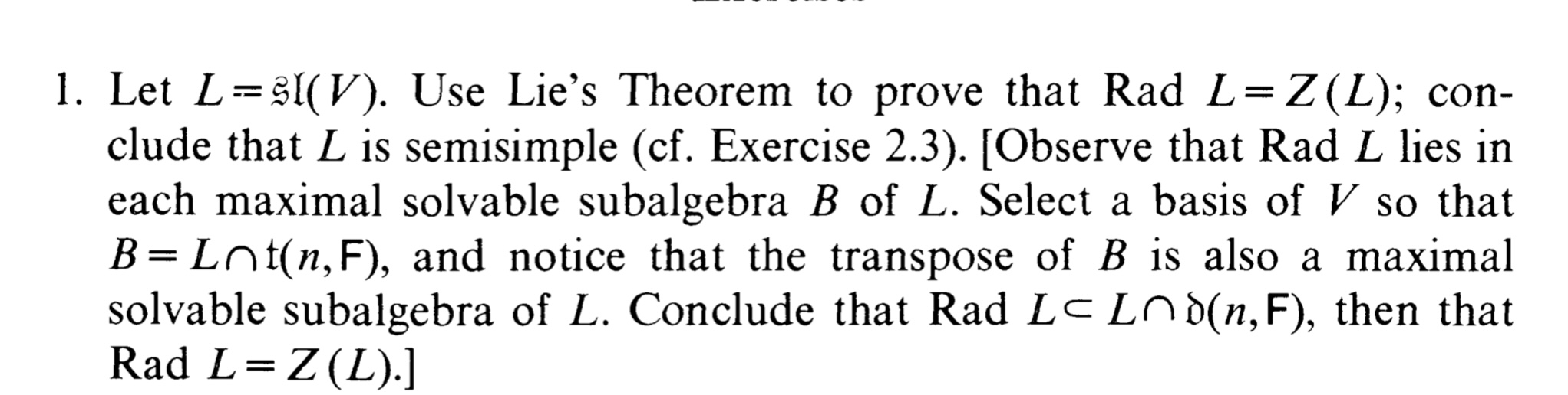 Solved Let L=ll(V). ﻿Use Lie's Theorem to ﻿prove that | Chegg.com