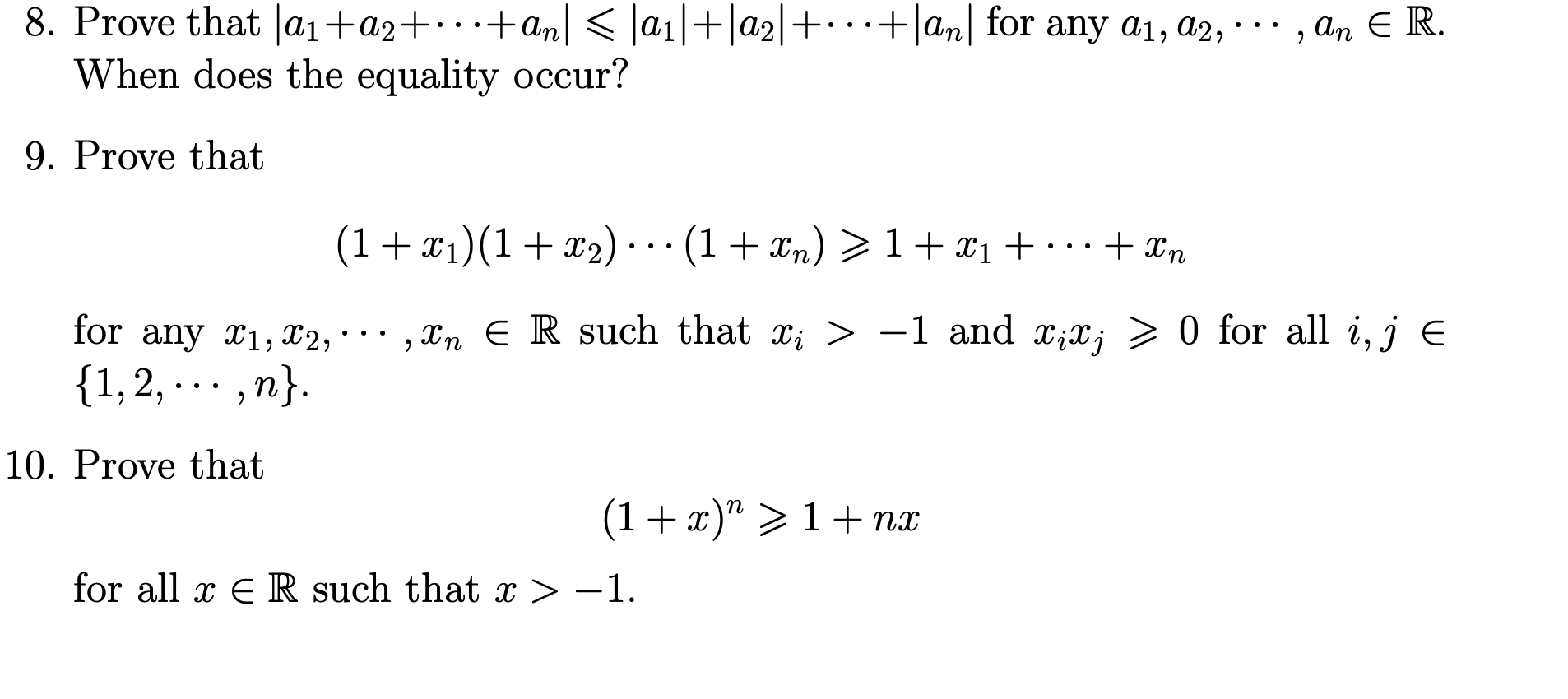 Solved 8. Prove that ∣a1+a2+⋯+an∣⩽∣a1∣+∣a2∣+⋯+∣an∣ for any | Chegg.com