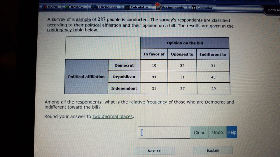 Solved Dictiona Calculator Assignments Math fo A survey of a | Chegg.com