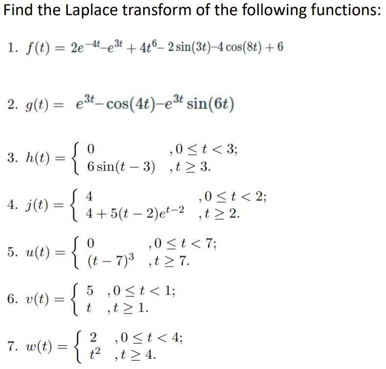 Solved Find the Laplace transform for all of the following | Chegg.com