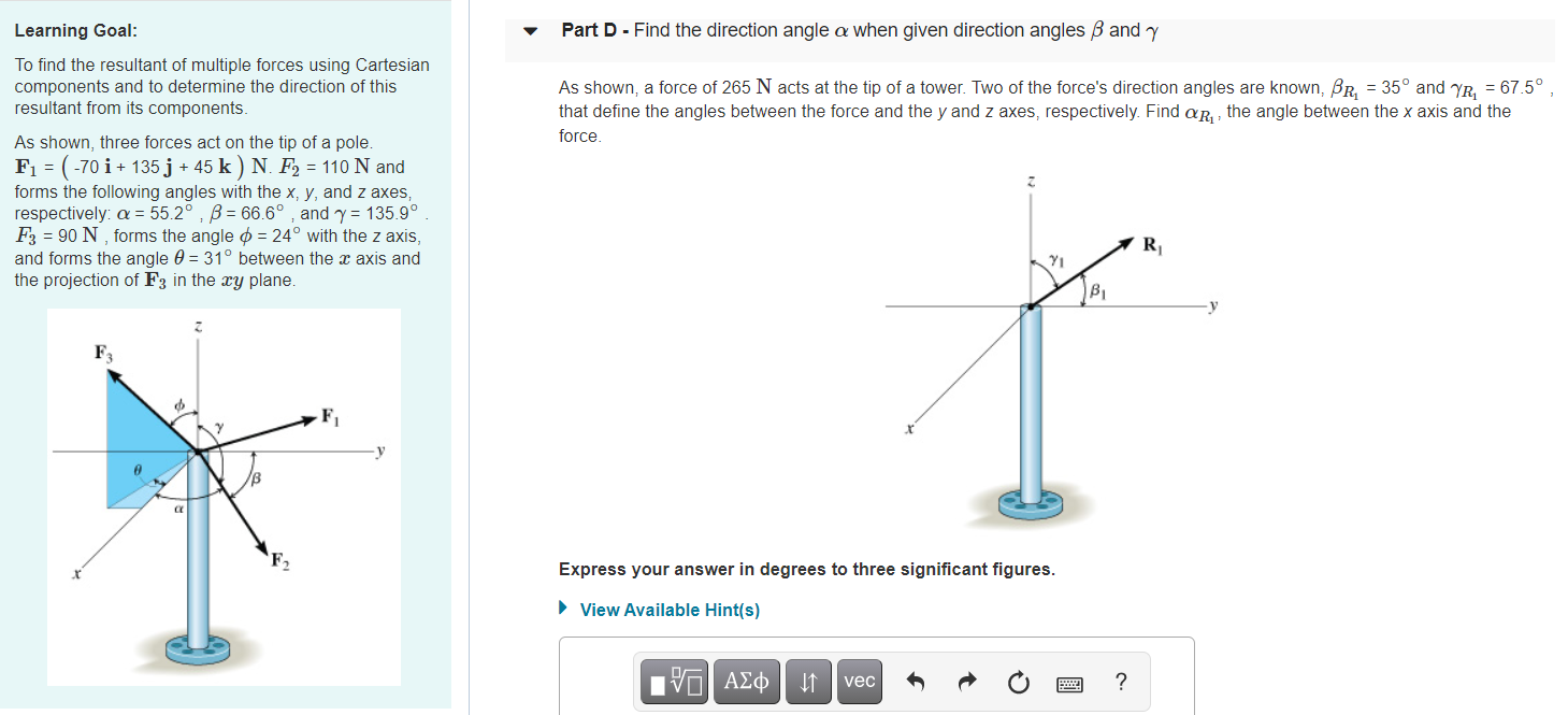 Solved Learning Goal: Part D - Find the direction angle a | Chegg.com