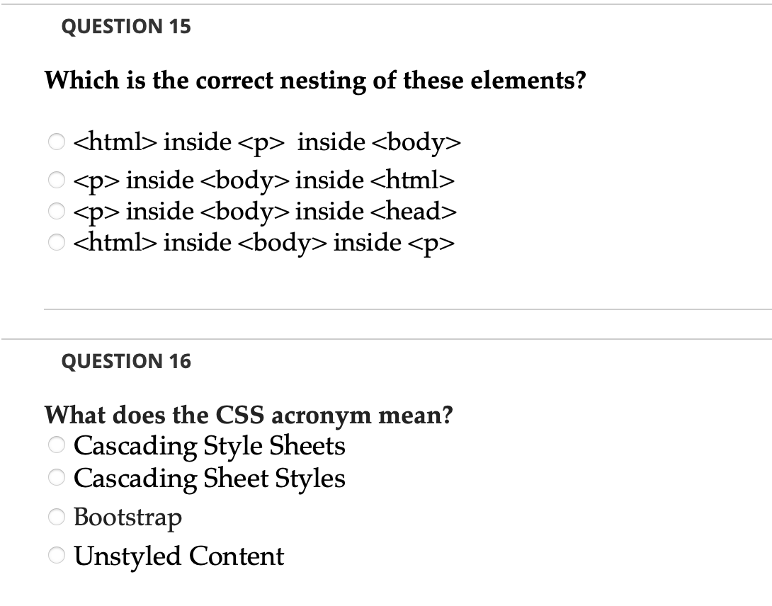 Solved QUESTION 15 Which is the correct nesting of these | Chegg.com