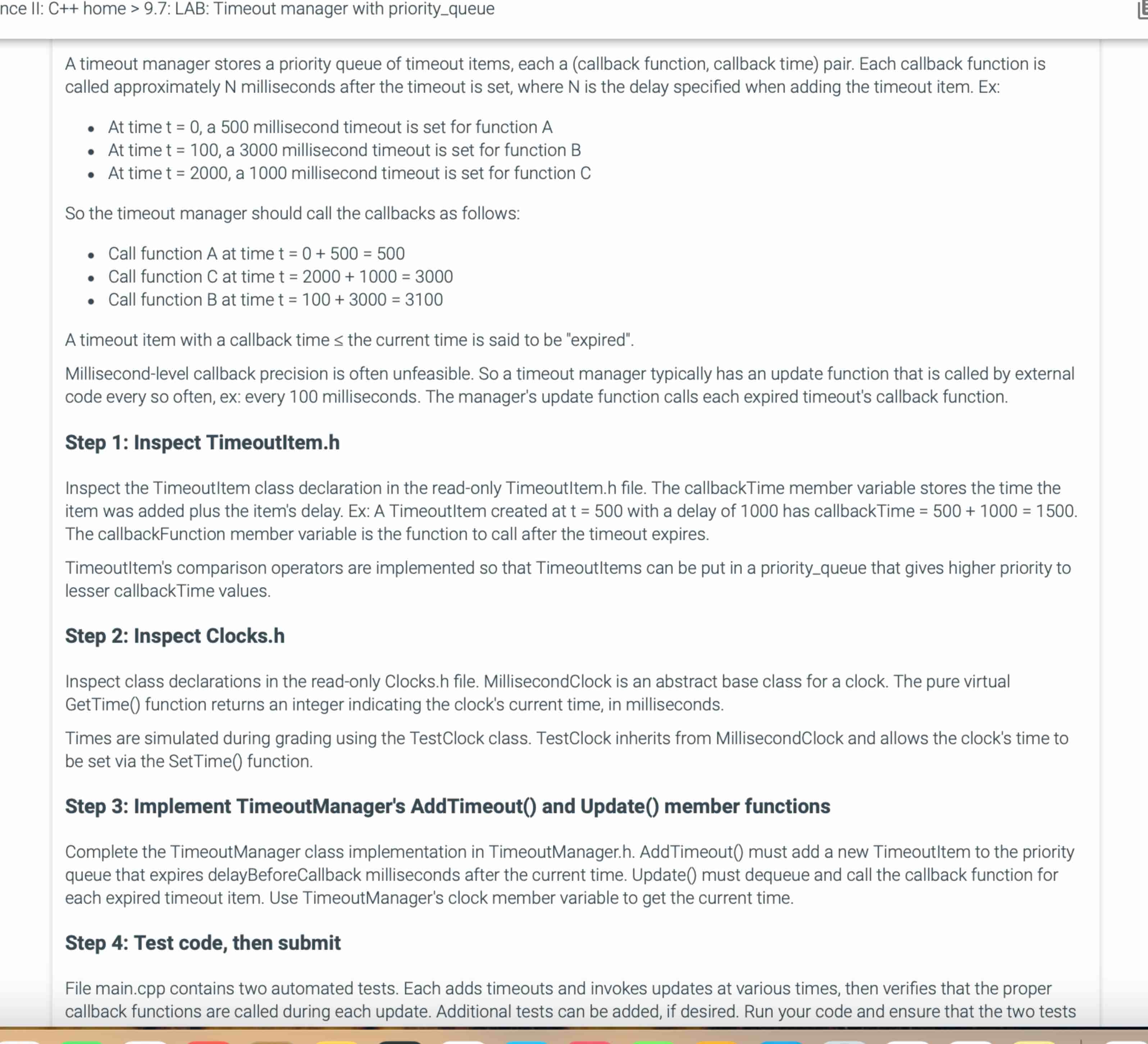 Solved in c++ ﻿A timeout manager stores a priority queue of | Chegg.com