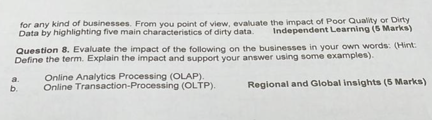 Solved Question 5. "Data Analytics" is very important for | Chegg.com