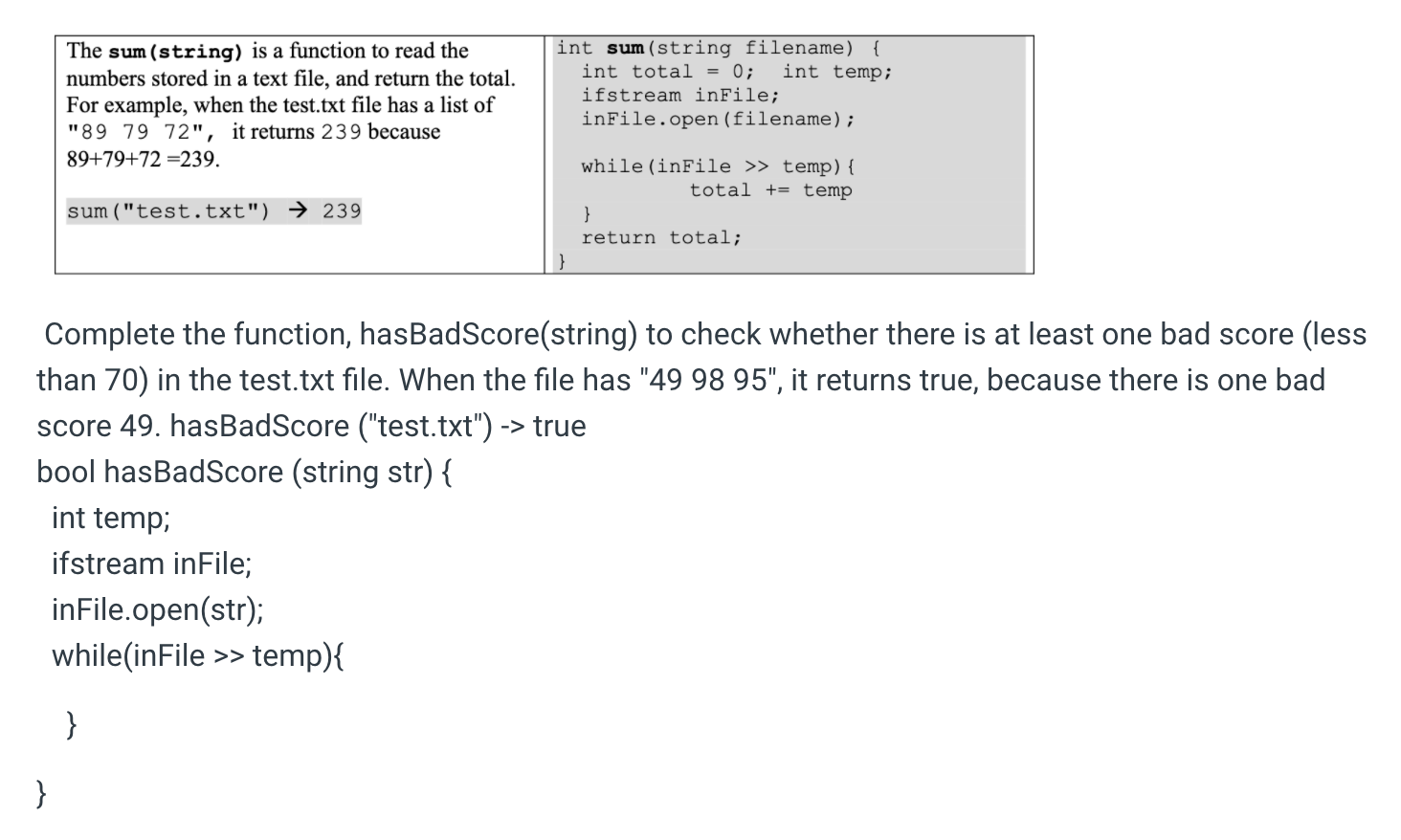 Solved The sum (string) is a function to read the numbers | Chegg.com