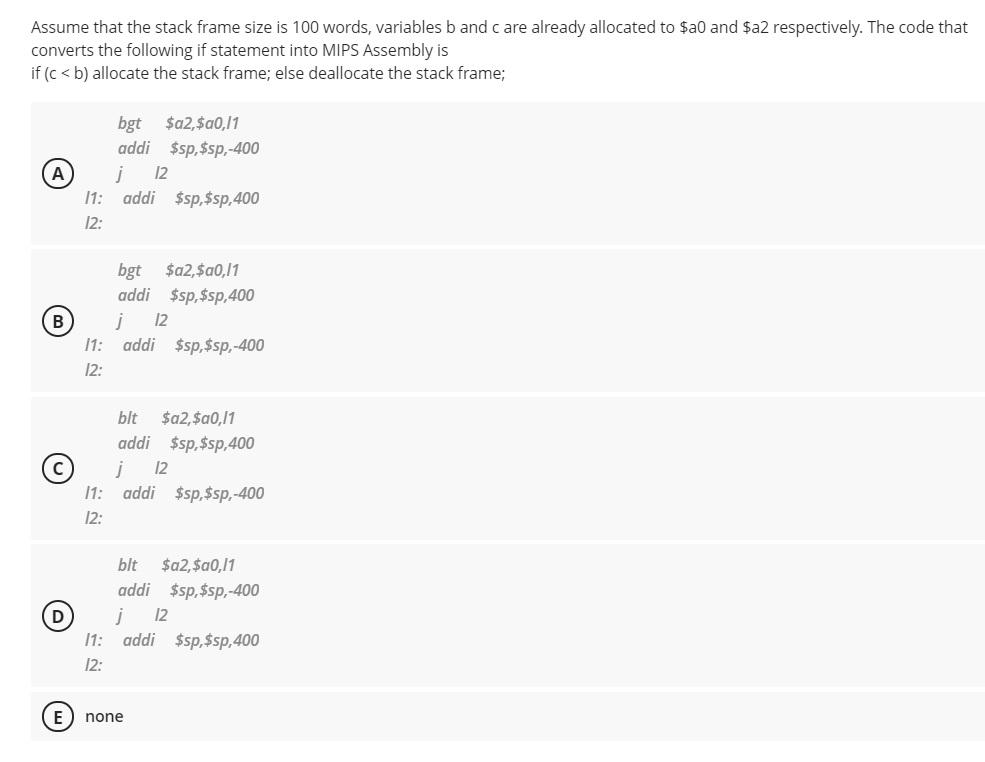 Solved Assume that the stack frame size is 100 words, | Chegg.com
