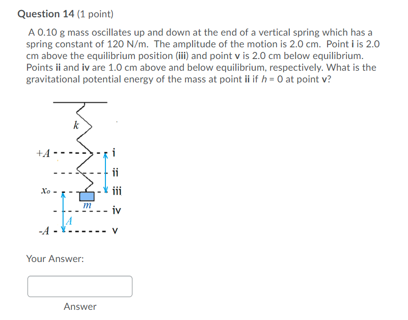 Solved Question 14 (1 point) A 0.10 g mass oscillates up and | Chegg.com