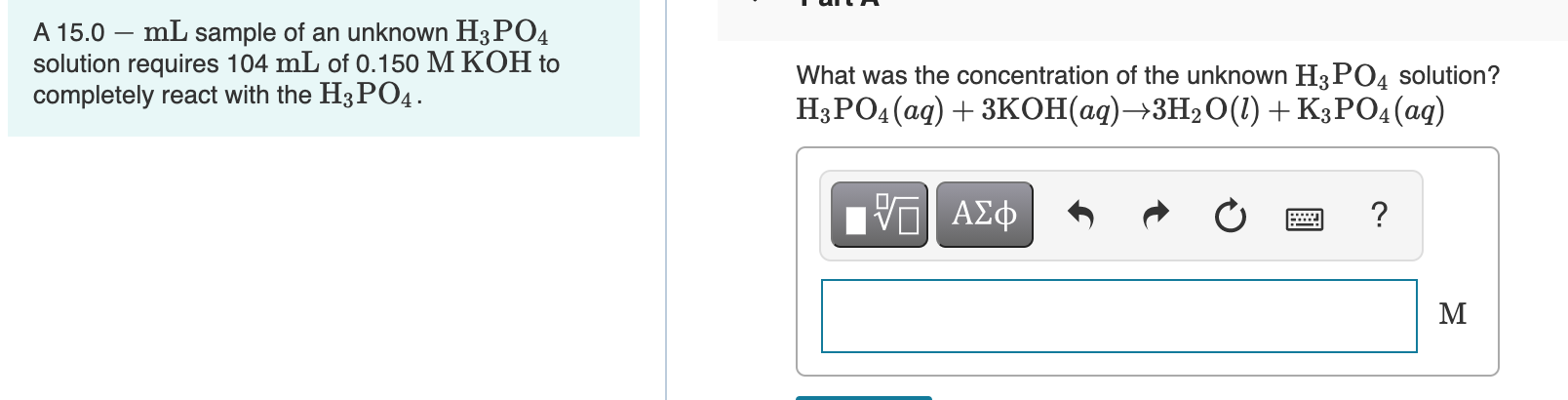 A 15.0 mL sample of an unknown H3PO4 solution | Chegg.com
