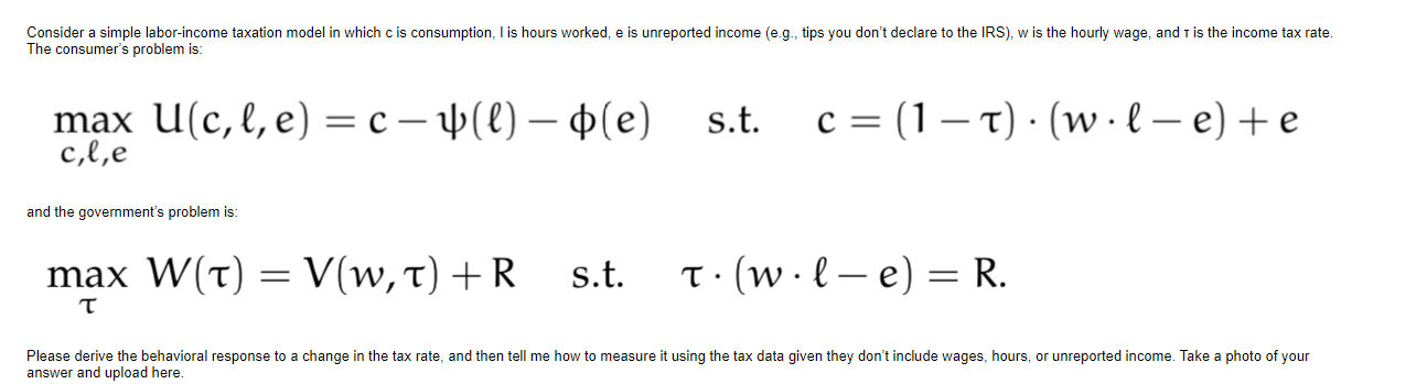 Solved Consider a simple labor-income taxation model in | Chegg.com