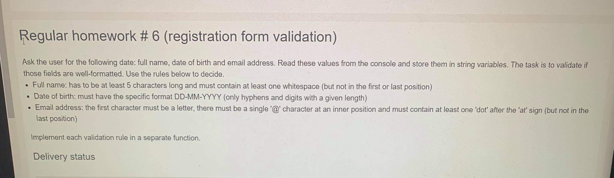 Solved Regular homework #6 (registration form validation) | Chegg.com