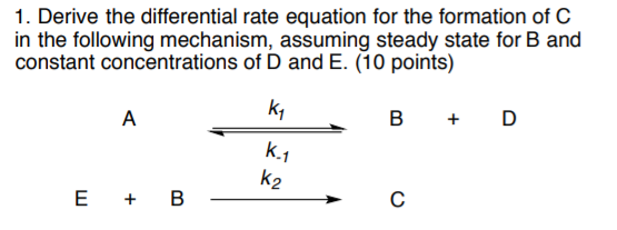 Solved 1. Derive the differential rate equation for the | Chegg.com