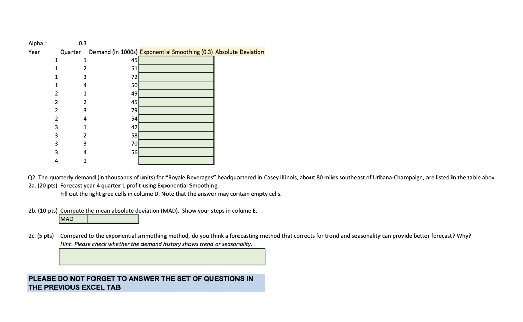 Solved 1a. (15 pts) Use the moving average method (N=1) to | Chegg.com
