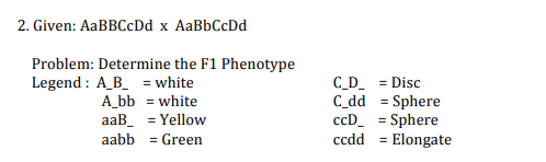 Solved 2. Given: AaBBCcDd x AaBbCcDd Problem: Determine the | Chegg.com