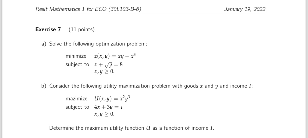 Solved Exercise 7 (11 ﻿points)a) ﻿Solve the following | Chegg.com