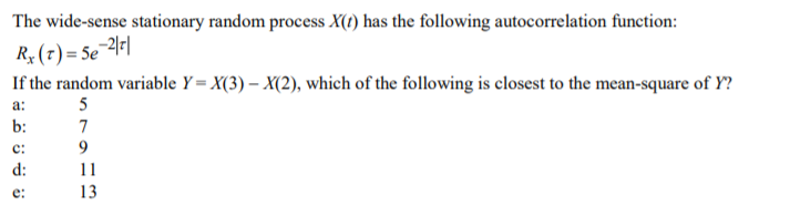 Solved The wide-sense stationary random process X(t) has the | Chegg.com