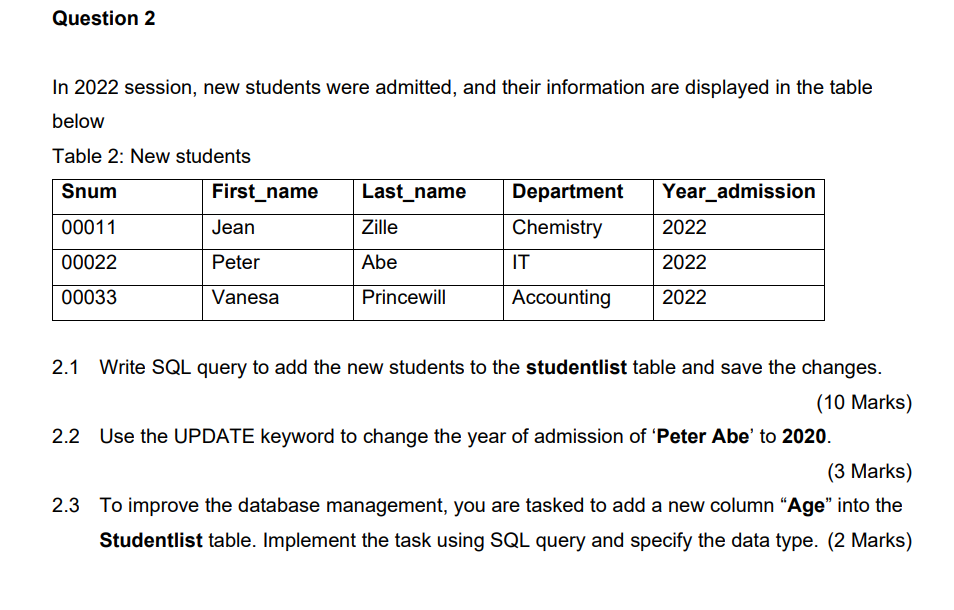 Solved In 2022 session, new students were admitted, and | Chegg.com