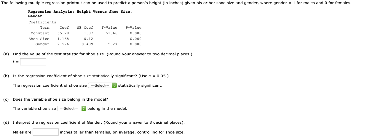 Solved The following multiple regression printout can be | Chegg.com