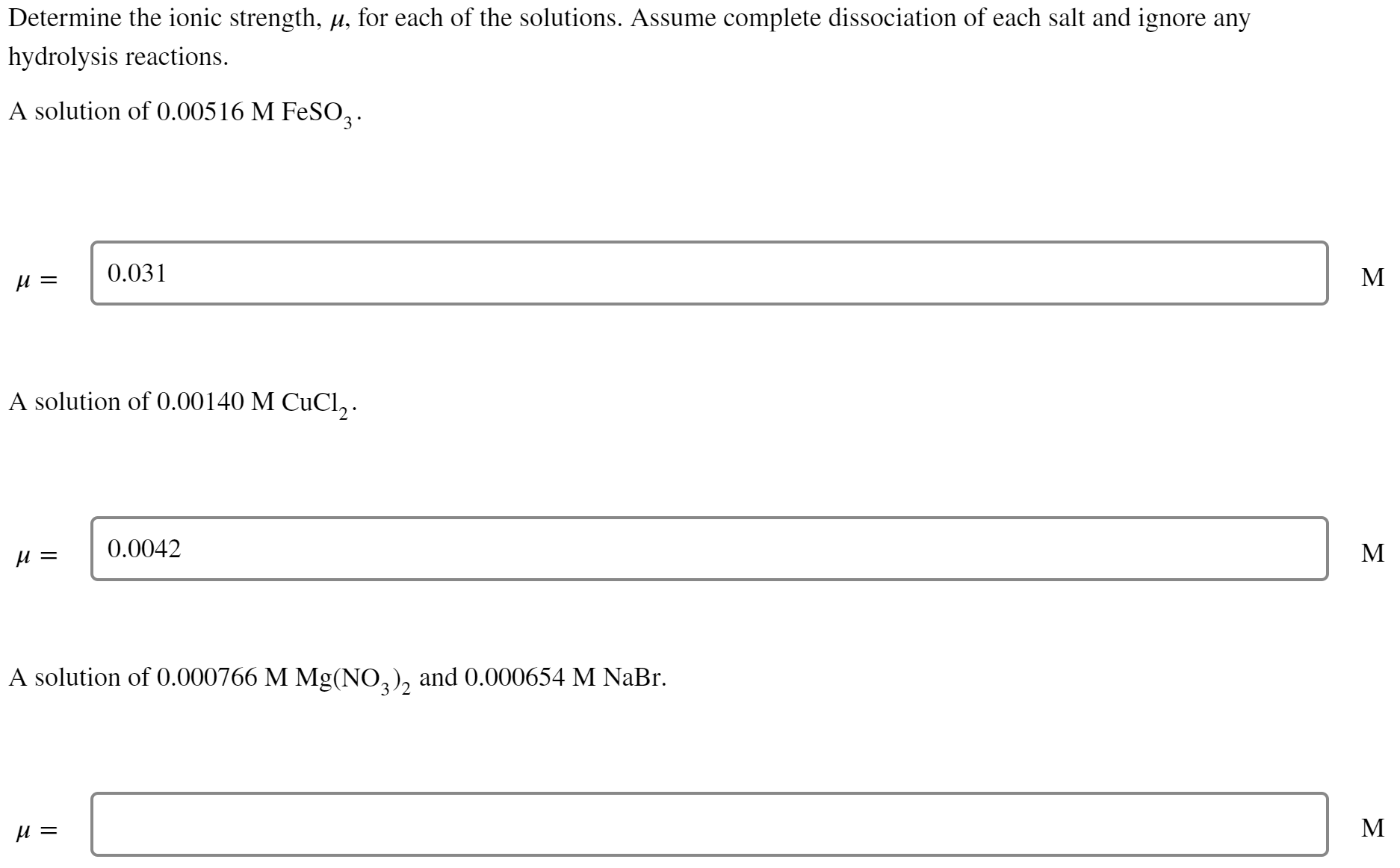Solved Determine the ionic strength, μ, for each of the | Chegg.com