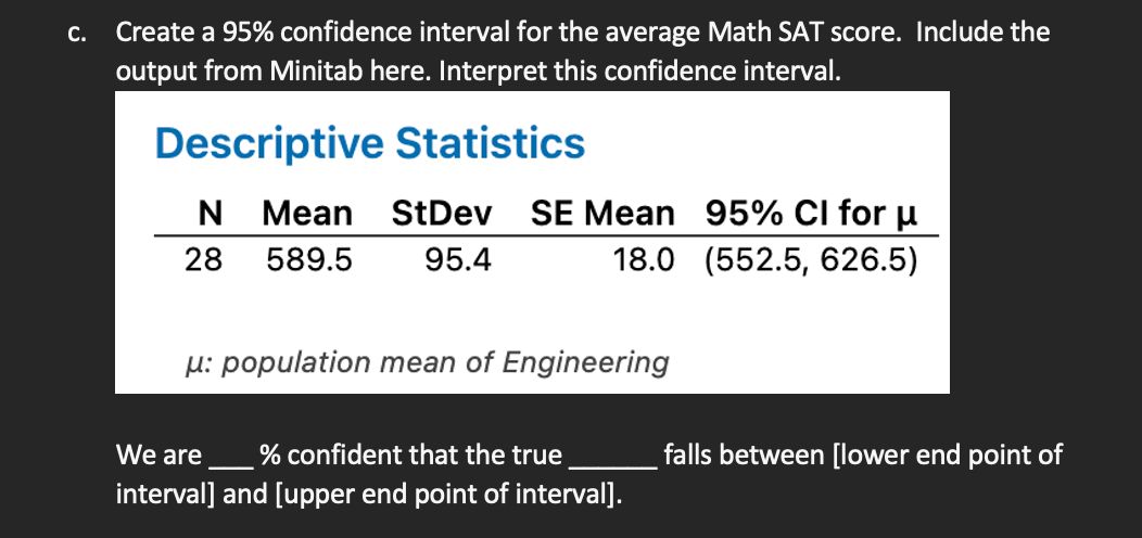 Solved Create a 95% confidence interval for the average Math | Chegg.com