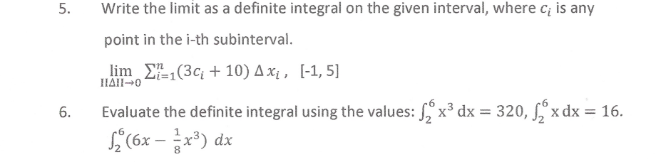 Solved 5. Write the limit as a definite integral on the | Chegg.com