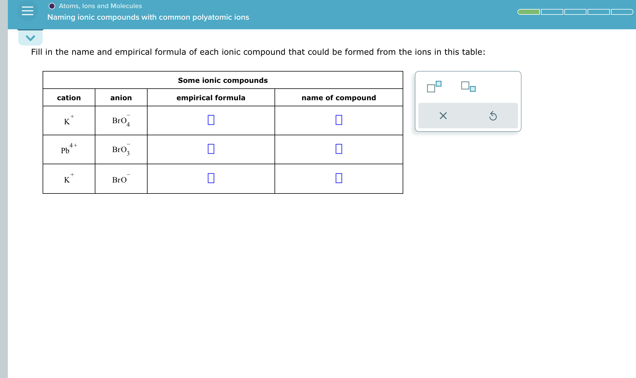 Solved Fill in the name and empirical formula of each ionic | Chegg.com