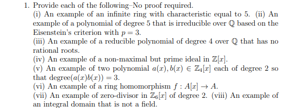 Solved 1. Provide each of the following-No proof required. | Chegg.com