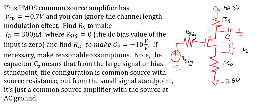 Solved This PMOS common source amplifier has Vtpーー0.TV and | Chegg.com